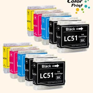 (10-Pack, 4BK,2C,2M,2Y) ColorPrint Compatible LC51 Ink Cartridge Replacement for Brother LC 51 LC-51 fit for DCP-130C DCP-330C DCP-350C MFC-240C MFC-440CN 5460CN 845CW 5860CN 665CW FAX-2480C Printer