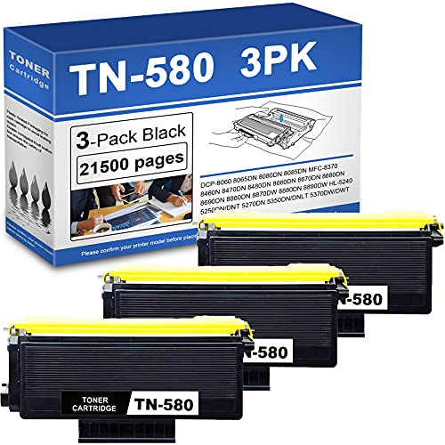 TN-580 Black Toner Cartridge Compatible TN580 High Yield Toner Cartridge Replacement for Brother HL-5240 5370DW/DWT 5380DN 5270DN 5350DN DCP-8060 MFC-8480DN Printer Toner. (3-Pack)