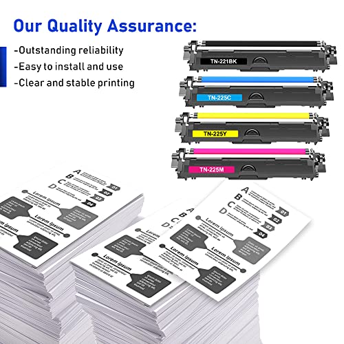 TN221 Toner Cartridges TN225 Toner: Compatible for TN-221BK TN-225 C/M/Y Toner Replacement for Brother HL-3170CDW MFC-9130CW MFC-9330CDW MFC-9340CDW HL-3140CW HLL3170CDW MFC-9140CDN Printer(4-Pack)