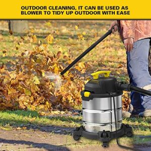 Stanley SL18116 Wet/Dry Vacuum, 6 Gallon, 4 Horsepower, Stainless Steel Tank, 4.0 HP, Silver+yellow