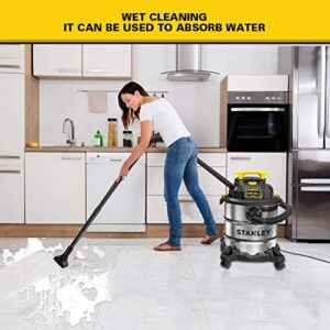 Stanley SL18116 Wet/Dry Vacuum, 6 Gallon, 4 Horsepower, Stainless Steel Tank, 4.0 HP, Silver+yellow