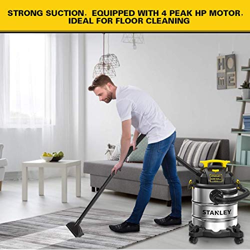 Stanley SL18116 Wet/Dry Vacuum, 6 Gallon, 4 Horsepower, Stainless Steel Tank, 4.0 HP, Silver+yellow