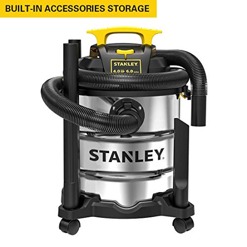 Stanley SL18116 Wet/Dry Vacuum, 6 Gallon, 4 Horsepower, Stainless Steel Tank, 4.0 HP, Silver+yellow