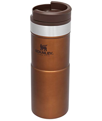 Stanley NeverLeak Travel Mug .35L / 12OZ Maple – Leakproof - Tumbler for Coffee, Tea & Water - BPA FREE - Stainless-Steel Thermo Cup - Rotating lid covers drink when closed - Dishwasher Safe