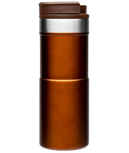 Stanley NeverLeak Travel Mug .35L / 12OZ Maple – Leakproof - Tumbler for Coffee, Tea & Water - BPA FREE - Stainless-Steel Thermo Cup - Rotating lid covers drink when closed - Dishwasher Safe