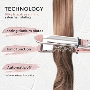 Rozamor Professional Flat Iron Hair Straightener, Titanium Hair Straightening, Double Side Fast Heating Hair Tools, Pink 2 in 1 Hair Straightener Curler for All Hairstyles, Gift for Girls Women