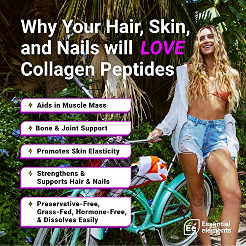 Hydrolyzed Collagen Powder - Joint, Skin, Hair, and Nail Support | Types I & III Peptides | Non-GMO, Grass-Fed, Hormone-Free, Dissolves Easily | by Essential Elements - 41 Servings - 16oz