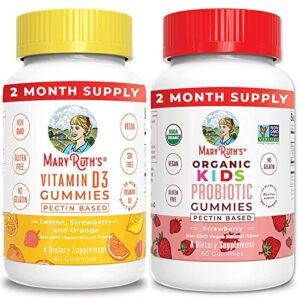 maryruth organics kids vitamin d3 gummies & kids probiotic usda organic gummies bundle | bone strength, phosphorus and calcium absorption | immune support, digestive & gut health supplement for kids