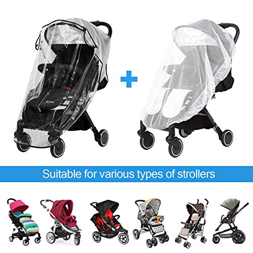 Hrzeem Universal Stroller Rain Cover and Mosquito Net (2 Pieces), Travel Weather Shield for Windproof, Waterproof, Protect from Sun Dust Snow