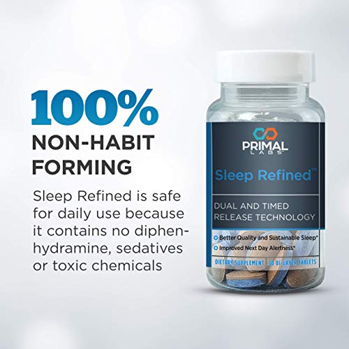 Primal Labs Sleep Refined Time-Release Tablets. Supports Deep, Restful Sleep. Extra Strength Sleep Aid Helps You Fall Asleep & Helps Keep You Asleep. Contains Melatonin, L-Theanine & Venetron