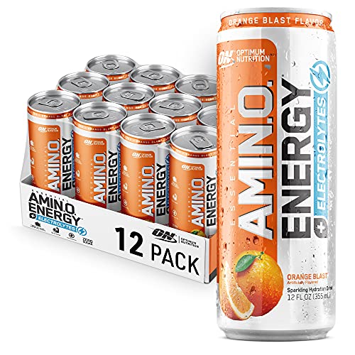 Optimum Nutrition Amino Energy Drink Plus Electrolytes for Hydration, Sugar Free, Caffeine for Pre-Workout Energy and Amino Acids / BCAAs for Post-Workout Recovery - Orange Blast, 12 Count (Pack of 1)