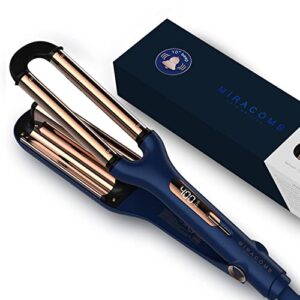 miracomb ion titanium deep waver smart crimping iron hair crimper, digital heat settings, auto off, dual voltage, royal blue