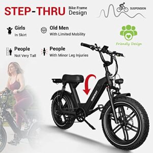 Himiway Escape Pro 750W E-Moped Electric Bike for Adults, 48V 17.5 Ah Battery, Full Suspension Step-Thru E-Bike, 20x4 Fat Tires, 50 Miles Max Range & 330lbs Payload, Shimano 7-Speed, 25mph Top Speed