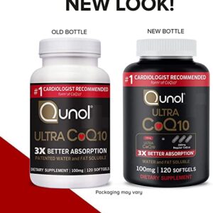 CoQ10 100mg Softgels - Qunol Ultra 3x Better Absorption Coenzyme Q10 Supplements - Antioxidant Supplement For Vascular And Heart Health & Energy Production - 4 Month Supply - 120 Count