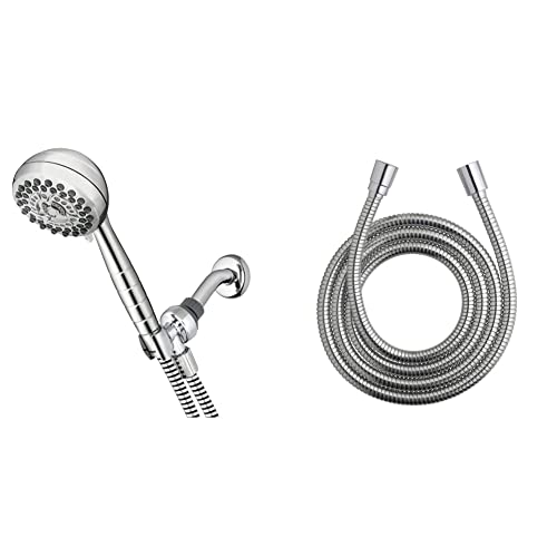 Waterpik High Pressure Powerpulse Massage Hand Held, 2.5 GPM, Chrome Detachable Shower head with 7 Spray Settings and 5' Hose & HOS-960M Ultra-Flexible Replacement Metal Shower Hose, 96-inch, Chrome