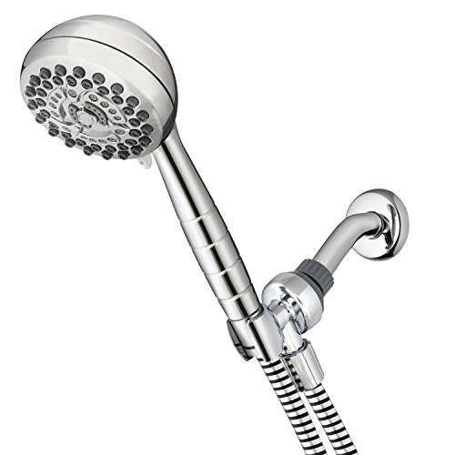 Waterpik High Pressure Powerpulse Massage Hand Held, 2.5 GPM, Chrome Detachable Shower head with 7 Spray Settings and 5' Hose & HOS-960M Ultra-Flexible Replacement Metal Shower Hose, 96-inch, Chrome