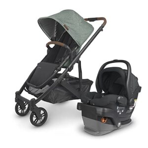 cruz v2 stroller – gwen (green melange/carbon/saddle leather) + mesa v2 infant car seat – jake (charcoal)