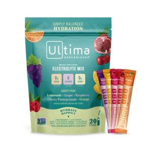 ultima replenisher hydration electrolyte packets- 20 count- keto & sugar free- on the go convenience- feel replenished, revitalized- non-gmo & vegan electrolyte drink mix- variety 5 flavor​