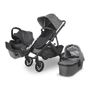 vista v2 stroller – greyson (charcoal melange/carbon/saddle leather) + mesa max – greyson (charcoal melange | merino wool)