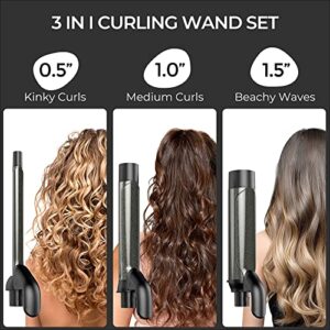 TYMO Curling Iron, Instant Heat Up Curling Wand Set with 3 Barrels (0.5’’, 1.0'', 1.5’’), 5-Temps (Up to 430F) with Intelligent Temp Control, Dual Voltage Hair Curler for All Hair Types