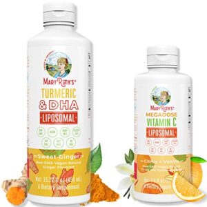 turmeric & dha liposomal & vitamin c liposomal bundle by maryruth’s | enhanced absorption supplement for cognitive maintenance, mood enhancement, joint health | vitamin c, immune support for adults