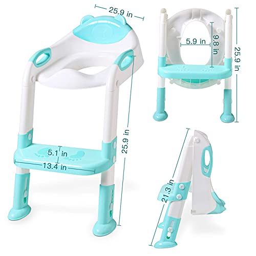 Potty Training Seat with Step Stool Ladder,SKYROKU Potty Training Toilet for Kids Boys Girls Toddlers-Comfortable Safe Potty Seat with Anti-Slip Pads Ladder (Blue)