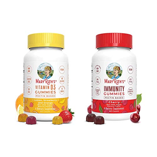 Vegan Vitamin D3 & Elderberry Gummies Bundle by MaryRuth's | Vitamin D3 Gummies (Plant Based) for Kids & Adults, 1000 IUs, 60ct | Immunity Gummies Elderberry 5-in-1 for Kids & Adults, Cherry 90ct