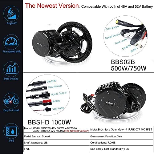 BAFANG BBS02B 48V 500W 750W HD 1000W Motor Electric Bicycle Conversion Kit with LCD Display and Battery (Optional) Ebike DIY Part and Assessories