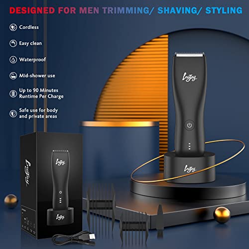 INVJOY Body Trimmer for Men, Ball Shaver, Electric Groin & Pubic Hair Trimmer, Waterproof Wet/Dry Groomer, Replaceable Ceramic Male Hygiene Razor Clippers w/ Charging Dock for Full Body Grooming