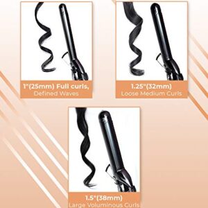 Le Angelique 1.5 Inch Curling Iron with Clip - Professional 8" Extra Large Barrel for Big Long Hair | 1 1/2" 38mm Jumbo Wide Thick Ceramic Curler Wand | Adjustable Temperature | Dual Voltage