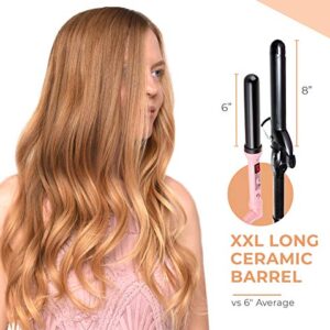 Le Angelique 1.5 Inch Curling Iron with Clip - Professional 8" Extra Large Barrel for Big Long Hair | 1 1/2" 38mm Jumbo Wide Thick Ceramic Curler Wand | Adjustable Temperature | Dual Voltage