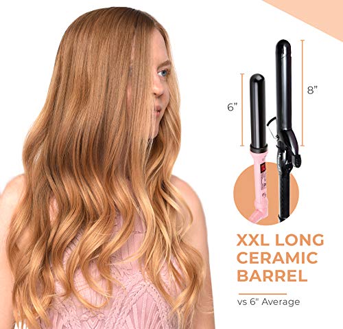 Le Angelique 1.5 Inch Curling Iron with Clip - Professional 8" Extra Large Barrel for Big Long Hair | 1 1/2" 38mm Jumbo Wide Thick Ceramic Curler Wand | Adjustable Temperature | Dual Voltage