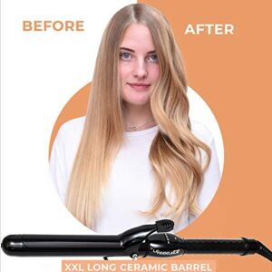 Le Angelique 1.5 Inch Curling Iron with Clip - Professional 8" Extra Large Barrel for Big Long Hair | 1 1/2" 38mm Jumbo Wide Thick Ceramic Curler Wand | Adjustable Temperature | Dual Voltage