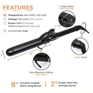 Le Angelique 1.5 Inch Curling Iron with Clip - Professional 8" Extra Large Barrel for Big Long Hair | 1 1/2" 38mm Jumbo Wide Thick Ceramic Curler Wand | Adjustable Temperature | Dual Voltage