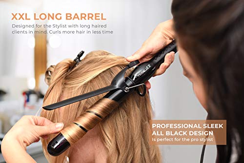 Le Angelique 1.5 Inch Curling Iron with Clip - Professional 8" Extra Large Barrel for Big Long Hair | 1 1/2" 38mm Jumbo Wide Thick Ceramic Curler Wand | Adjustable Temperature | Dual Voltage