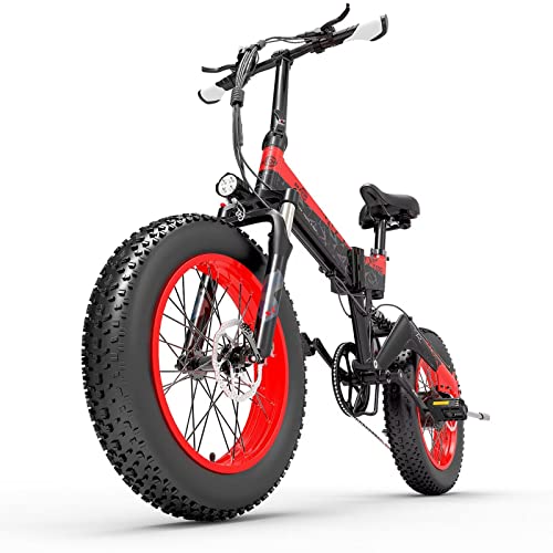 Wakbalxc 1000W Folding Electric Mountain Bike - 20'' Fat Tire Electric Bike for Adults Off-Road, City E-Bike All-Terrain Commuter Electric Bicycle with 48V 20Ah Removable Battery