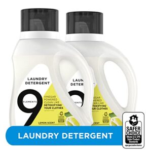 9 elements natural laundry detergent liquid soap, lemon scent, vinegar powered, 46 fl oz, 2 count