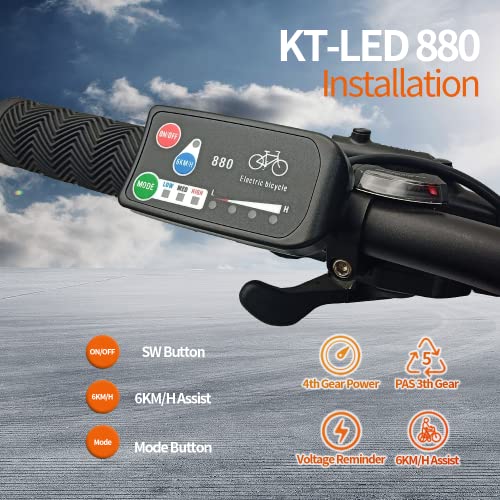 Electric Bicycle Display 36V 48V,KT LED-880 E Bike Display Matches Controller for Ebike Accessories(LED880 Waterproof Plug)