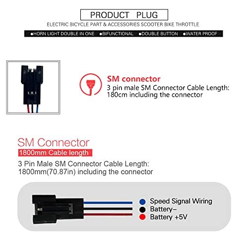 Ebike Accessories Quick Installation Thumb Throttle Compatible Left/Right Hand 36V/48V 60V/72V Electric Scooter Motor Throttle for Electric Bike Conversion kit SM Connector