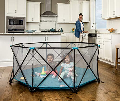 Regalo My Play Deluxe Extra Large Portable Play Yard Indoor and Outdoor, Bonus Kit, Includes a Full Canopy, Washable, Teal, 8-Panel