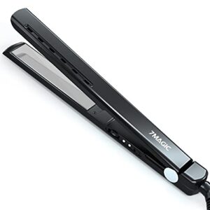 7magic titanium flat iron, 1″ nano titanium hair straightener for all hair types, flat iron hair straightener with 5 temp, 15s mch fast heating straightening iron for thick hair, dual voltage, black