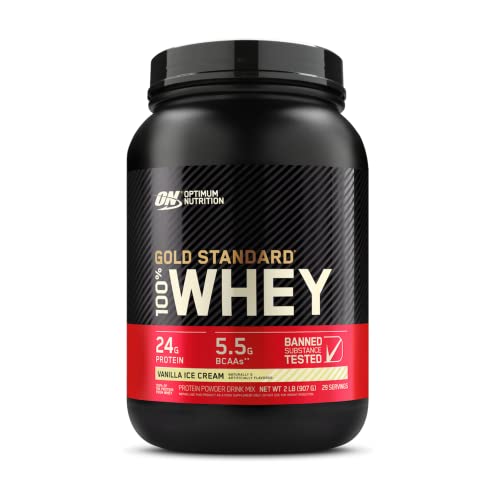 Optimum Nutrition Gold Standard 100% Whey Protein Powder, Vanilla Ice Cream, 2 Pound (Packaging May Vary)