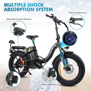 32Ah Large Battery 100 Miles Long Range 750W Folding Electric Bike for Adults Shimano 7-Speed Cruise Control Dual Shock Absorber Color Display Step-Thru Commuter Bike with 2 Seat UL Certified …