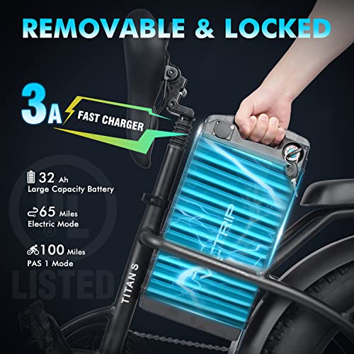 32Ah Large Battery 100 Miles Long Range 750W Folding Electric Bike for Adults Shimano 7-Speed Cruise Control Dual Shock Absorber Color Display Step-Thru Commuter Bike with 2 Seat UL Certified …