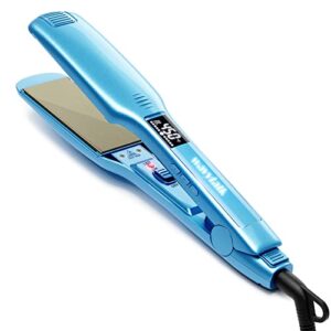 hair straightener, 1.75 inch wide titanium flat iron for hair, professional hair straightener with adjustable temp(170 ℉-450℉ ), fast heat up dual voltage flat iron(blue)