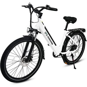 kornorge electric bike kc7, 26” electric bike for adults with lcd display, 350w motor ebike up to 19.98 mph, 36v 12.5ah battery, dual shock absorber electric bicycle, white