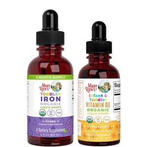 liquid iron supplement for toddlers & usda organic vitamin d3 liquid spray bundle by maryruth’s | iron supplement | immune support for infants & toddlers | vegan | gluten free | non-gm