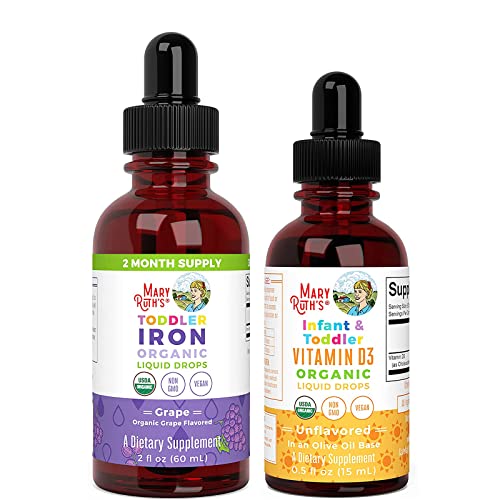 Liquid Iron Supplement for Toddlers & USDA Organic Vitamin D3 Liquid Spray Bundle by MaryRuth's | Iron Supplement | Immune Support for Infants & Toddlers | Vegan | Gluten Free | Non-GM