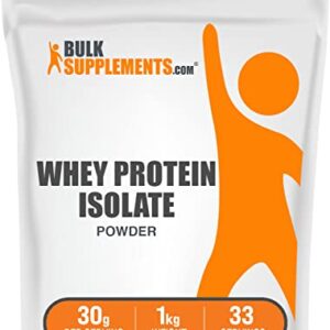 BULKSUPPLEMENTS.COM Whey Protein Isolate Powder - Whey Protein - Flavorless Protein Powder - Pure Protein Powder - 30g per Serving, 33 Servings of Unflavored Protein Powder (1 Kilogram - 2.2 lbs)