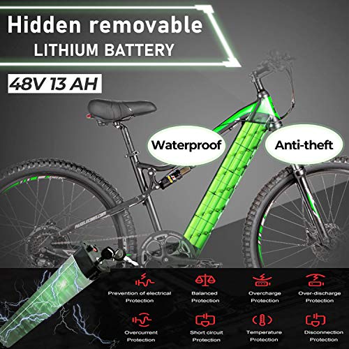 Electric Bike with BaFang Motor 750W Peak, Full Suspension Ebike, Electric Bike for Adults, Electric Mountain Bicycle with 13Ah Battery,27.5'' E-MTB, Professional 9-Speed Gears